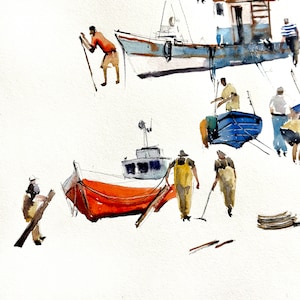 Dockside Tales Print of Original Watercolor Painting Yacht Sketch ...