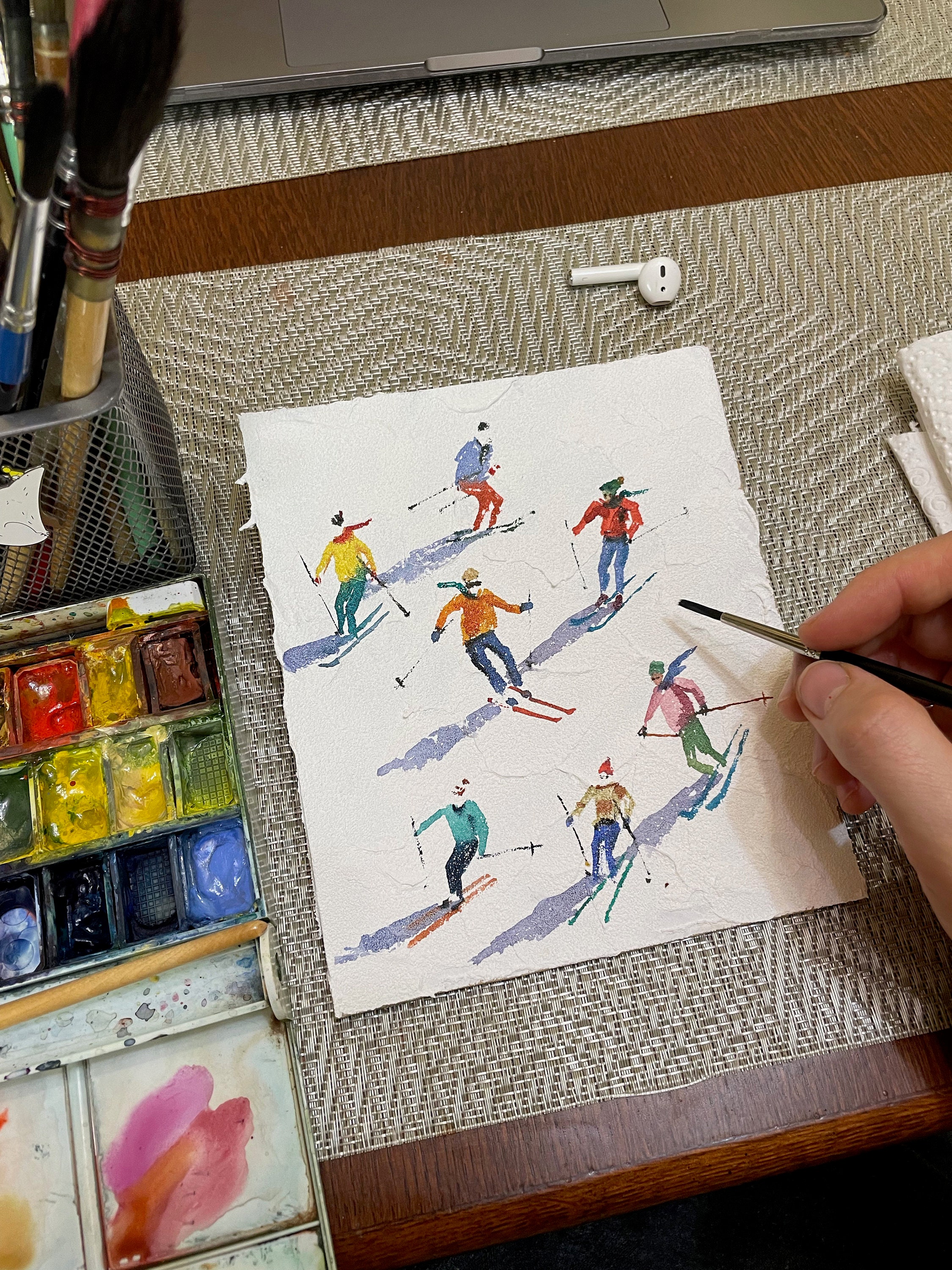 Vail Ski Resort Skier Painting Original Art Watercolor Painting Impasto ...