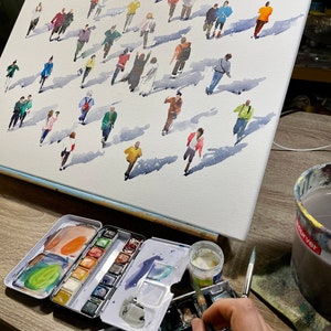 Shadows People Print on Canvas of Original Watercolor Painting ...