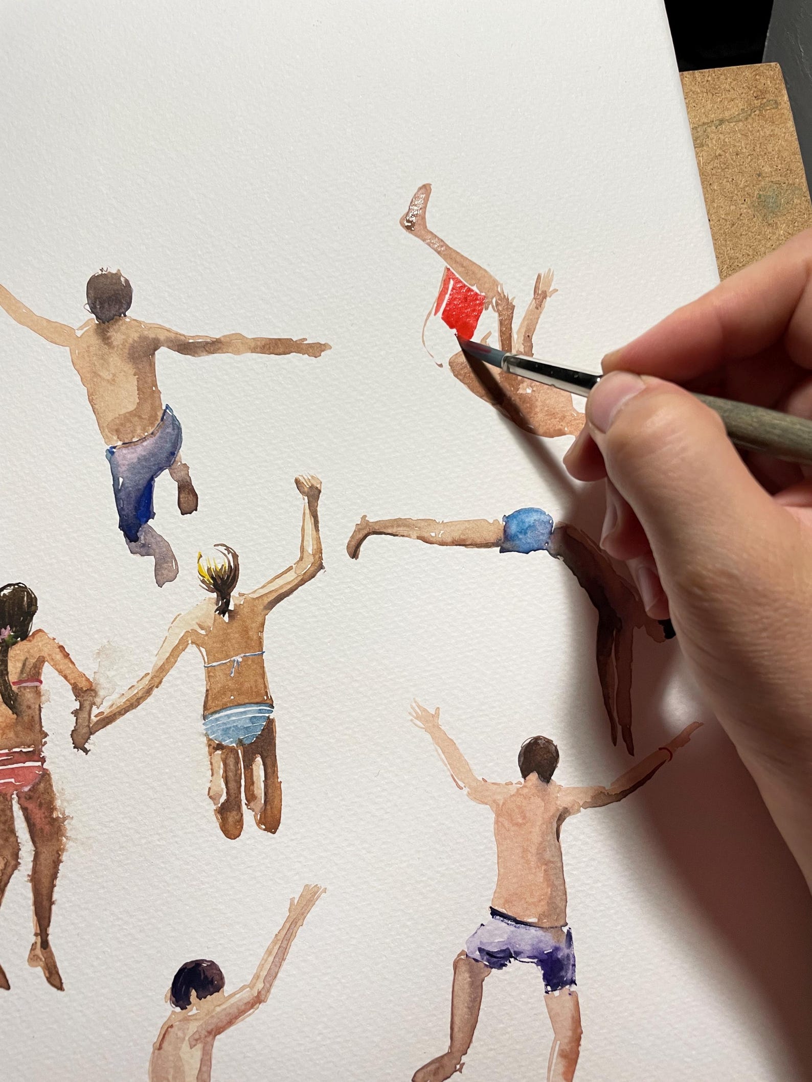 Diving and Water Print of Original Watercolor Painting Figurative Art ...