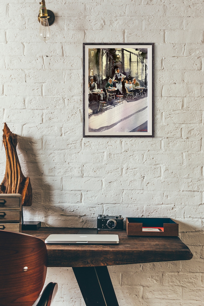 Waiter Restaurant Painting Print of Original Art Watercolor Painting ...