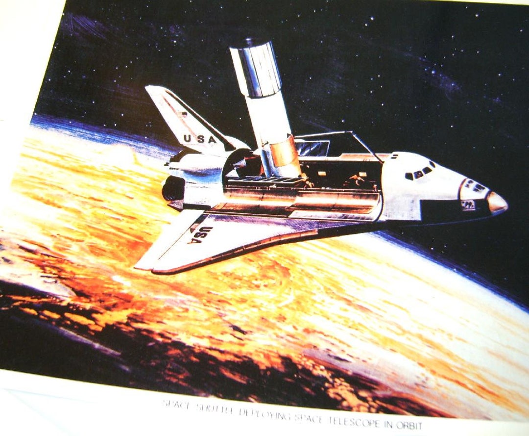 NASA Artist Concept Drawing of SPACE SHUTTLE Deploying Space Telescope ...
