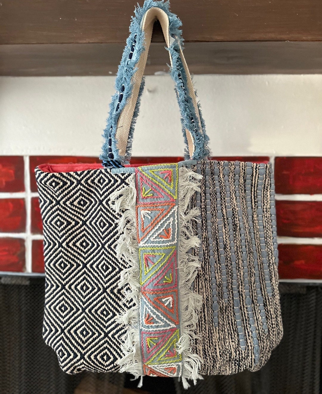 Peruvian Cotton Ethnicity Artisan Blue Multicolor Tote Bag - Etsy