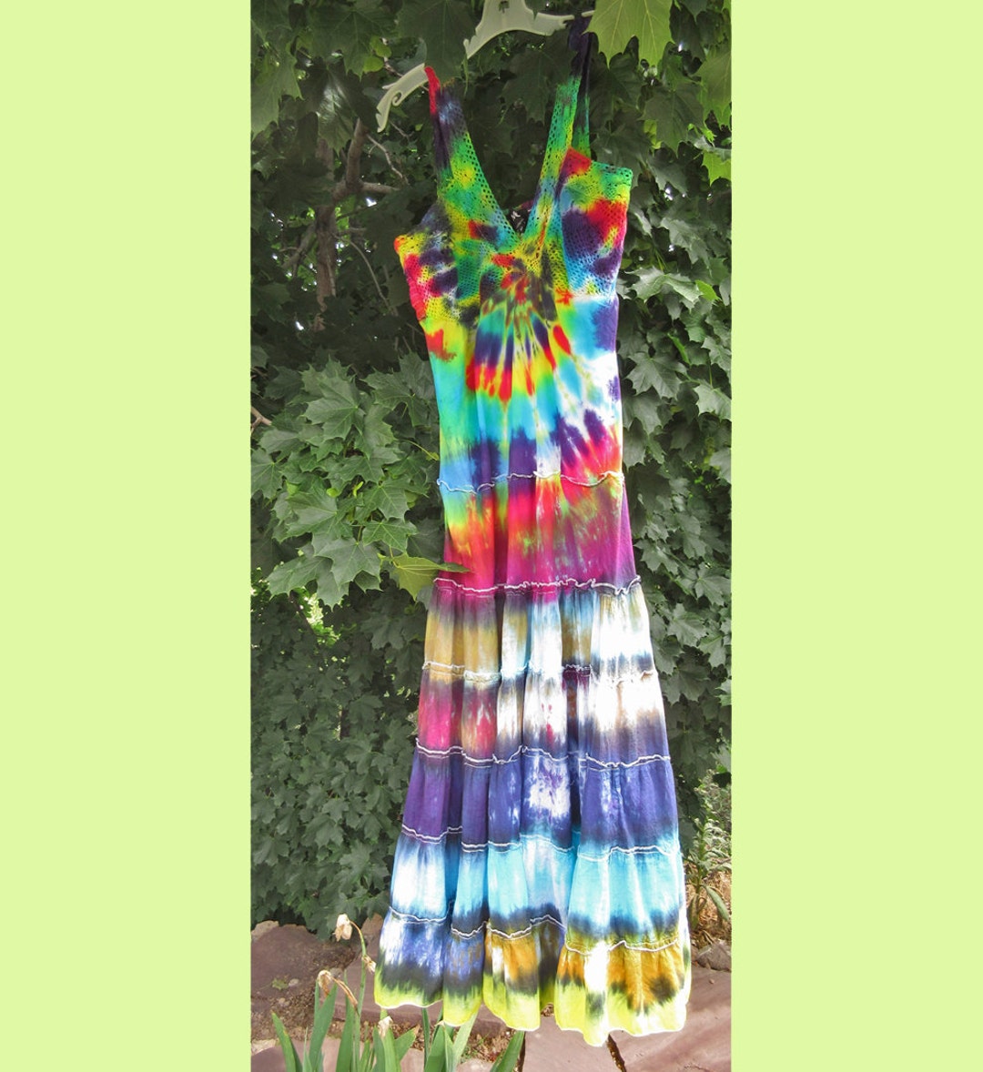 Tie Dye Sundress, Rainbow Tie Dye Dress, Tye Dye Crocheted Bodice, Tie ...