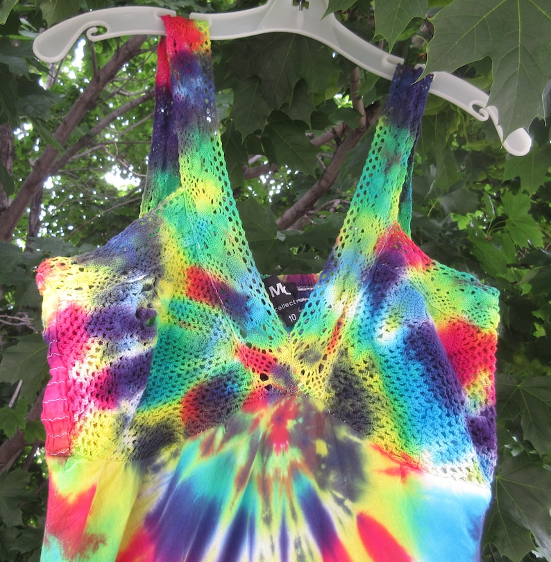 Tie Dye Sundress, Rainbow Tie Dye Dress, Tye Dye Crocheted Bodice, Tie ...