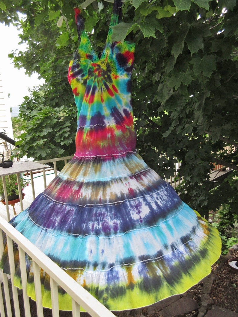 Tie Dye Sundress, Rainbow Tie Dye Dress, Tye Dye Crocheted Bodice, Tie ...