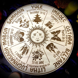 Wheel of the Year Engraved on Poplar Wood "natural" Version - Wicca ...