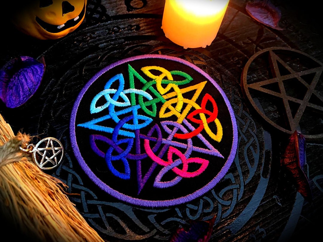 IRON ON Embroidered Patch "rainbow Pentacle" - Wicca Wiccan Witch Magic ...