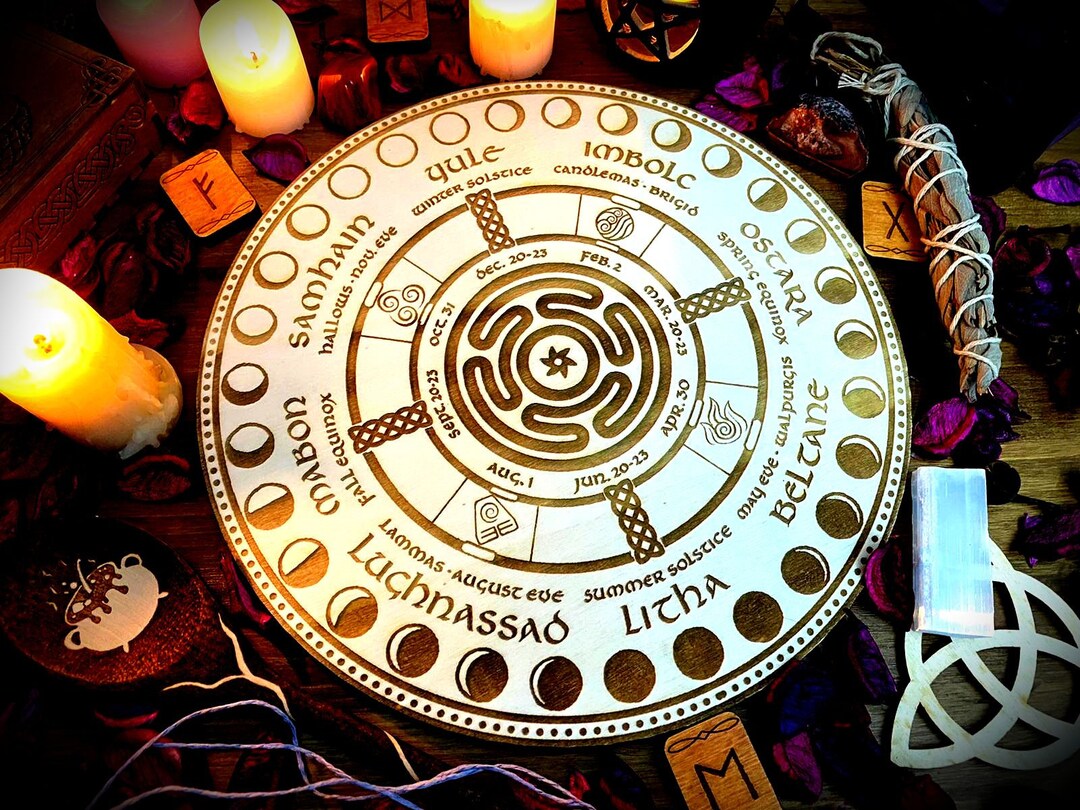 Wheel of the Year Engraved on Poplar Wood and Hand Painted - Wicca ...