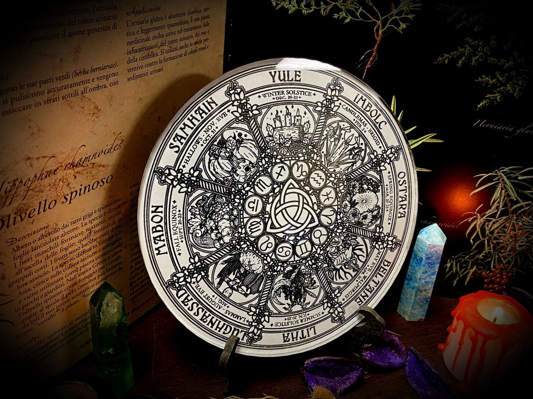 Wheel of the Year Laser Engraved on Hand-colored Acrylic Glass - Wicca ...