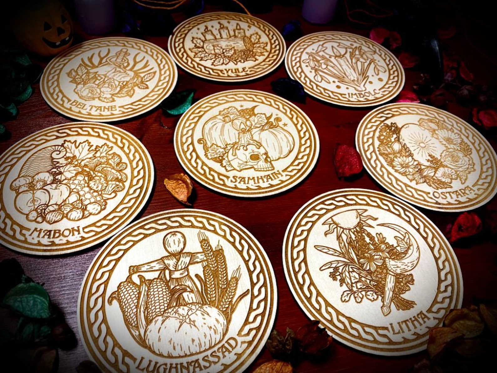 Ritual Plate Set With the 8 Pagan Sabba - Witch, Sorcery, Wicca, Wiccan ...