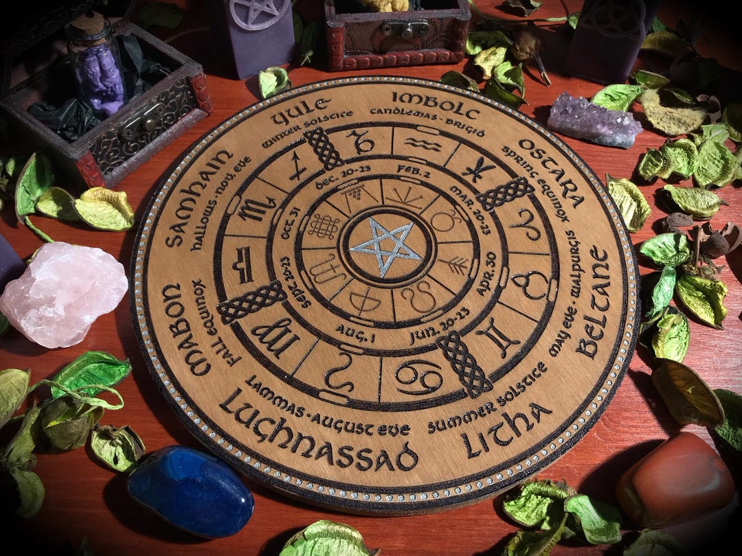 Wheel of the Year Engraved on Poplar Wood and Hand Painted - Wicca ...