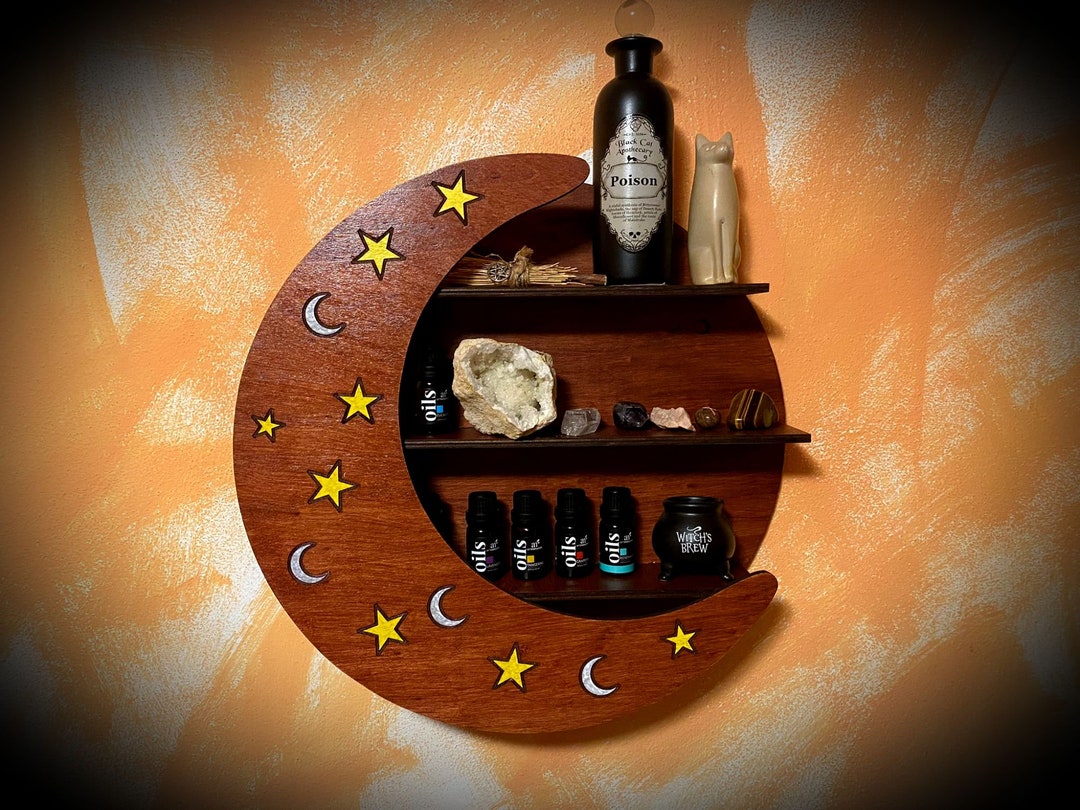 Moon Shaped Wooden Shelf - Witch Witchcraft Paganism Pagan Laser ...