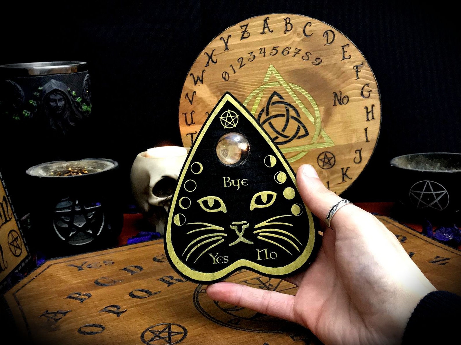 Engraved Wooden Planchette for Ouija Board "the Black Cat" Esotericism ...