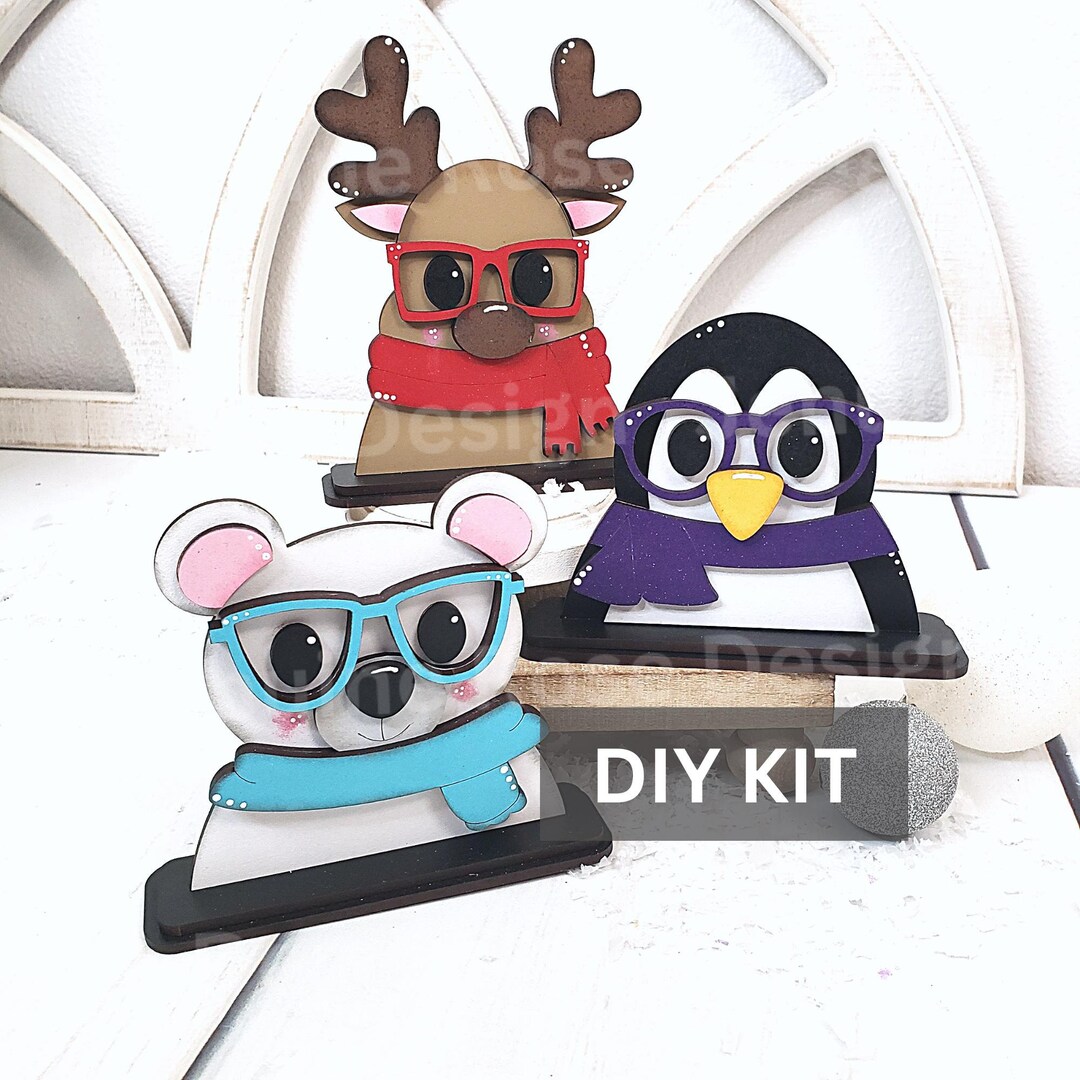 Nerdy Arctic Animals DIY Kit Bundle, Unfinished Wooden Polar Bear ...