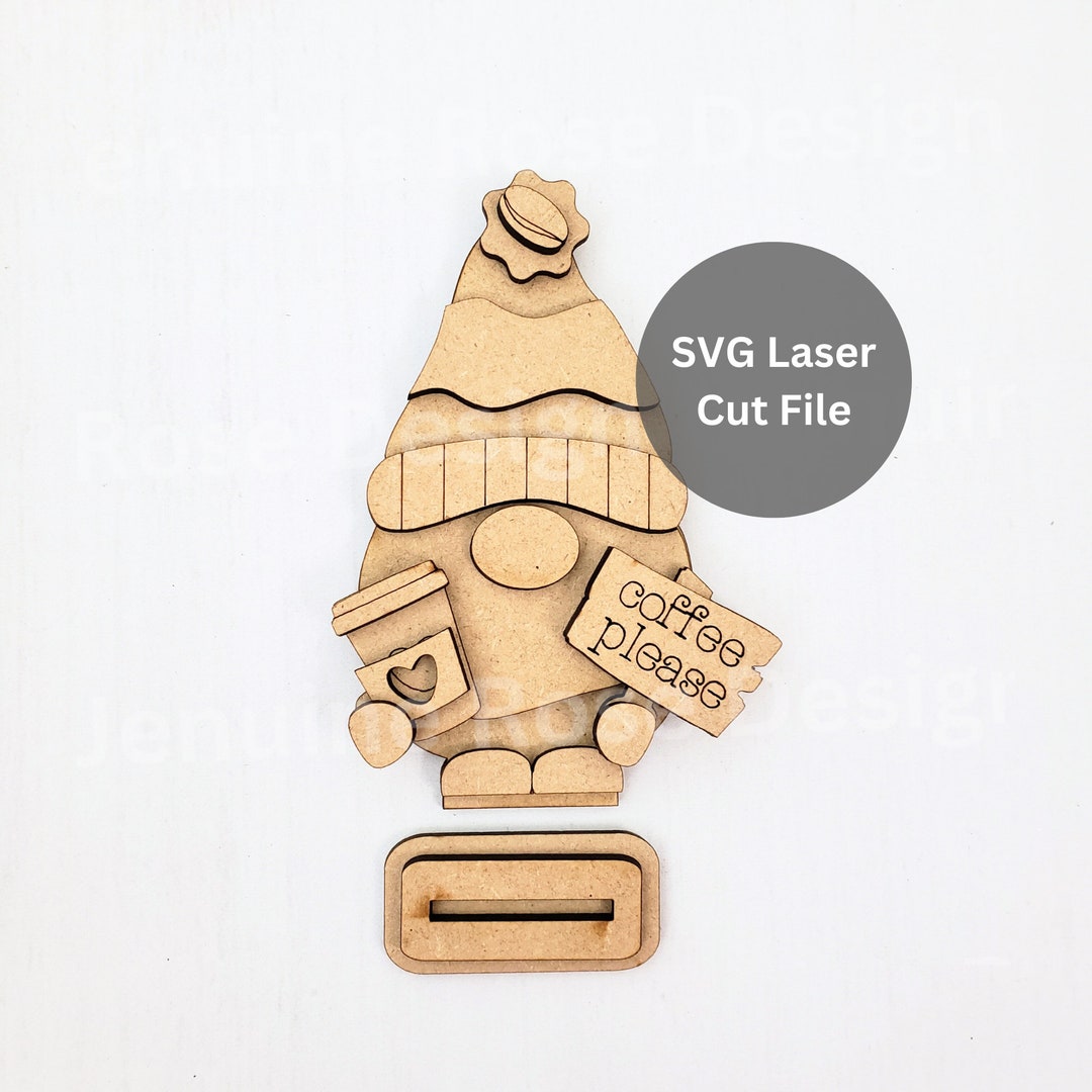 Coffee Gnome SVG Laser Cut File for Laser Cutter or Glowforge, 4" Wood ...