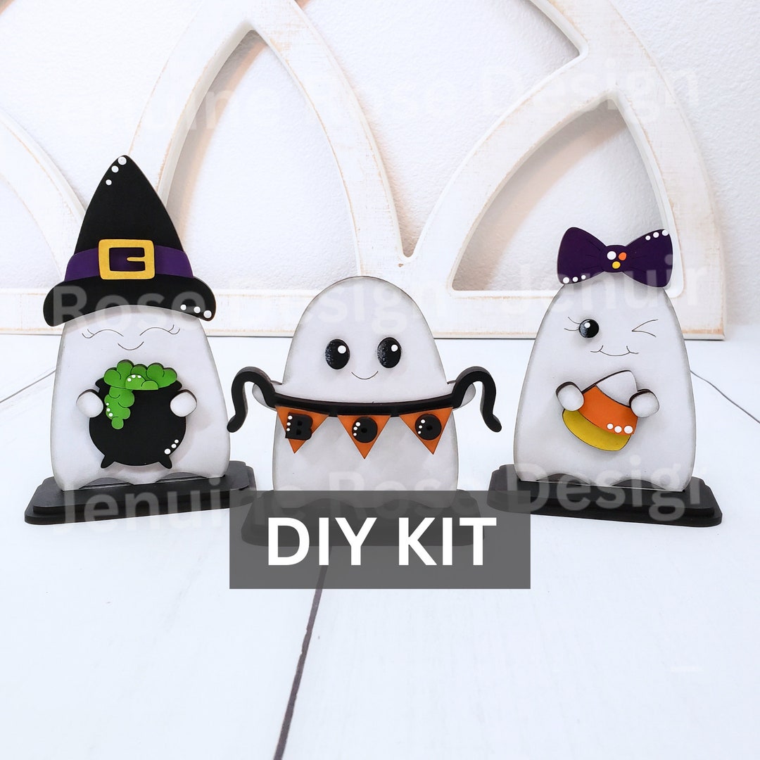 Halloween Ghost Trio DIY Kit Bundle, Unfinished Wooden Witch Ghost ...