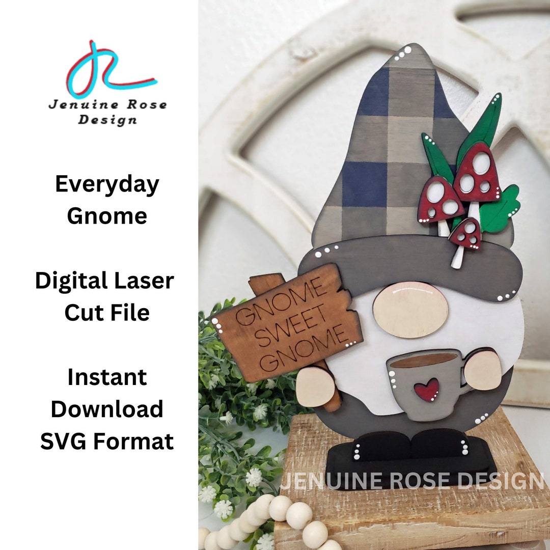SVG Laser Cut Files of Standing Gnome W/ Gnome Sweet Gnome Sign and ...