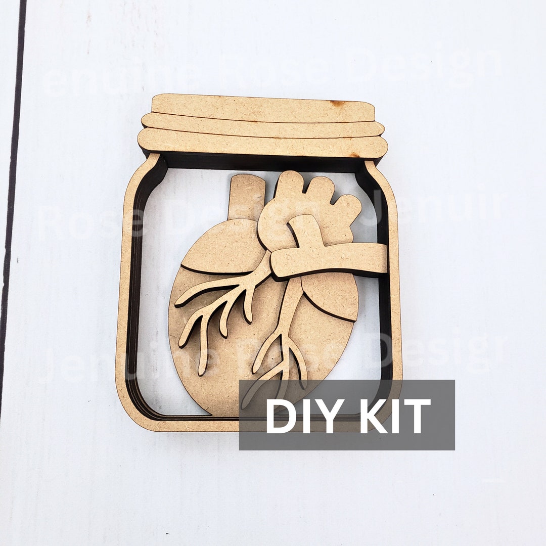 Anatomical Heart in a Jar DIY Kit, Unfinished Wooden Mason Jar With ...