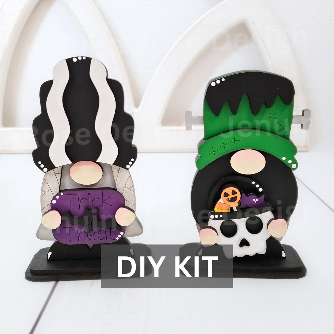 DIY Kit: Frankenstein Gnome Couple, Unfinished and Unassembled Wooden ...