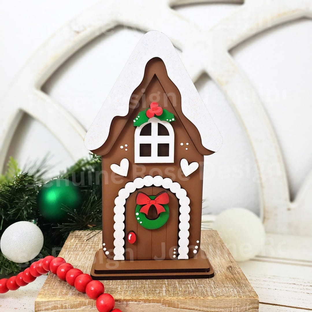 Tall Gingerbread House Shelf Sitter, 6" Wooden Christmas Village House ...