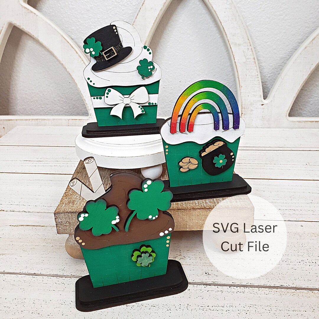 St Patricks Day Cupcakes SVG Laser Cut File for Laser Cutter or ...