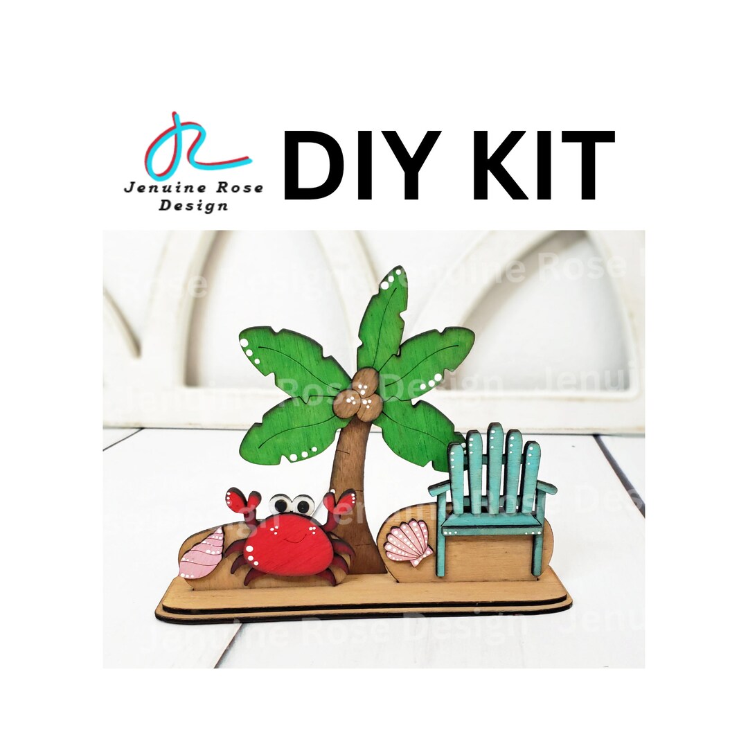 DIY Kit: Tropical Beach Set, Unfinished Wooden Standing Palm Tree, Crab ...