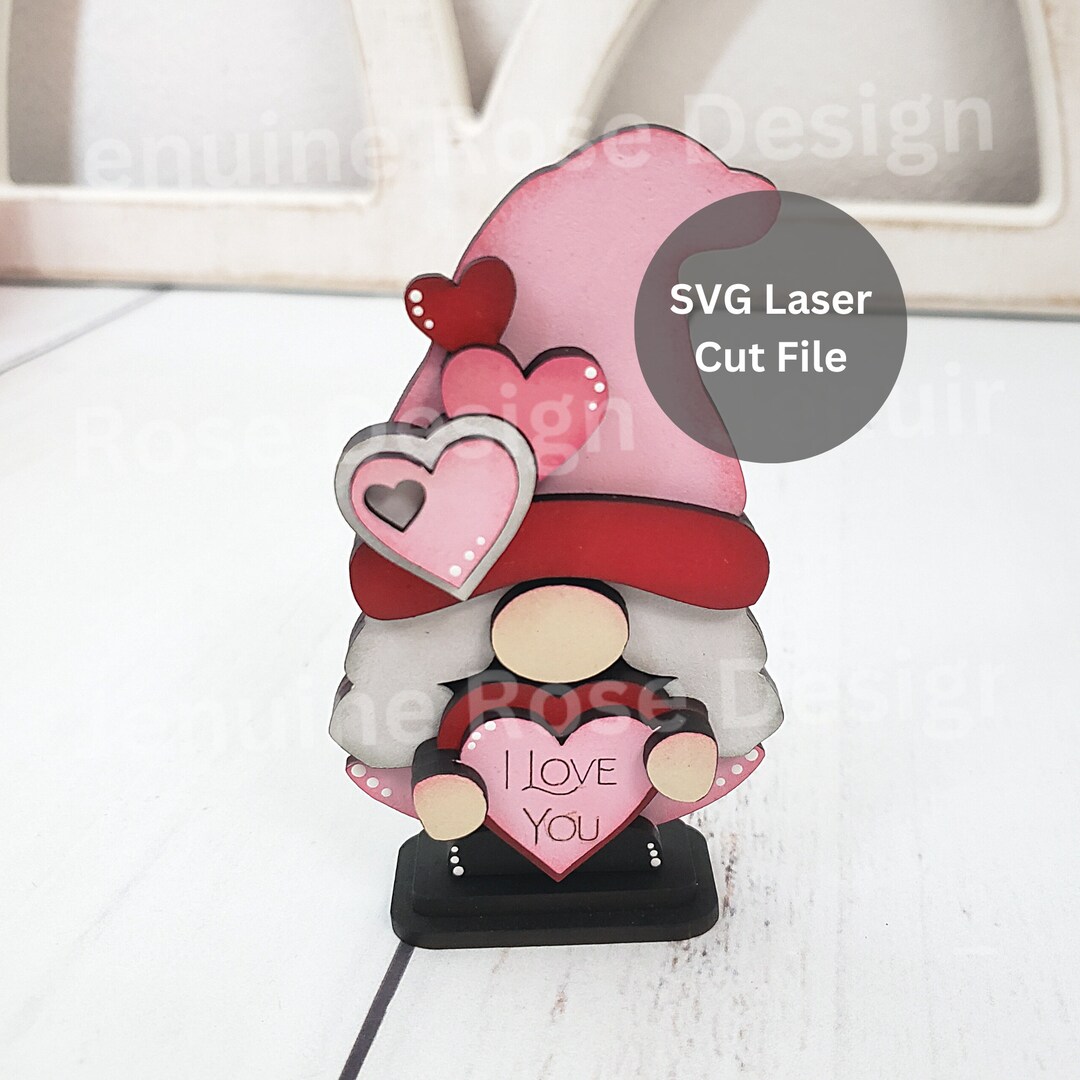 Valentine Gnome SVG Laser Cut File for Laser Cutter or Glowforge, 4" I ...