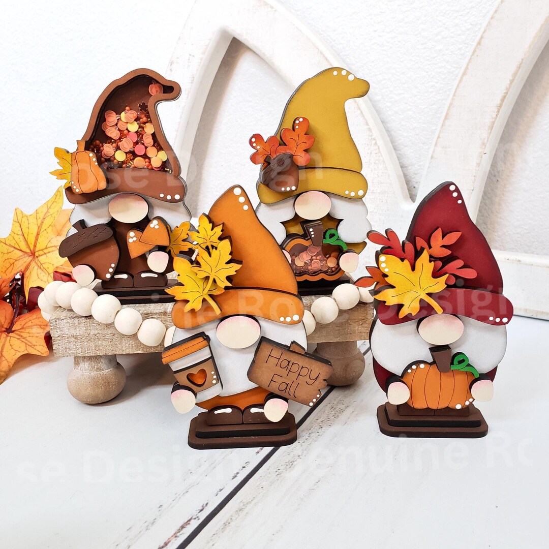 Mini Fall Gnome Shelf Sitter, Hand Painted Wooden Autumn Gnome Shaker ...
