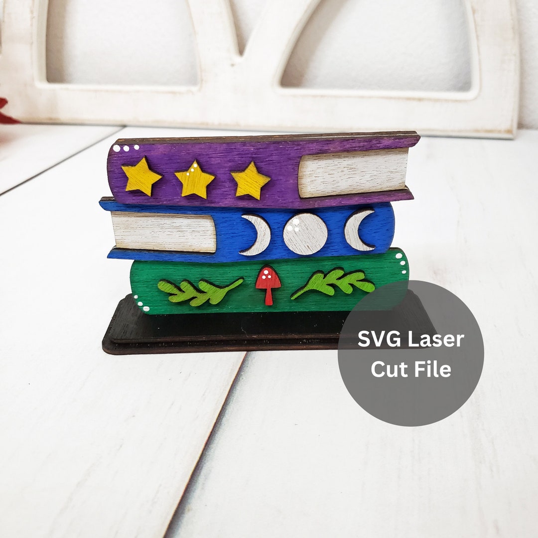 Magic Book Stack SVG Laser Cut File for Laser Cutter or Glowforge, Wooden Standing Natural ...