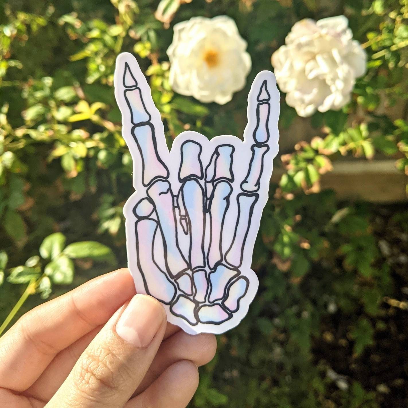 Rock on Devil Horns Skeleton Hand Sticker Water Bottle - Etsy
