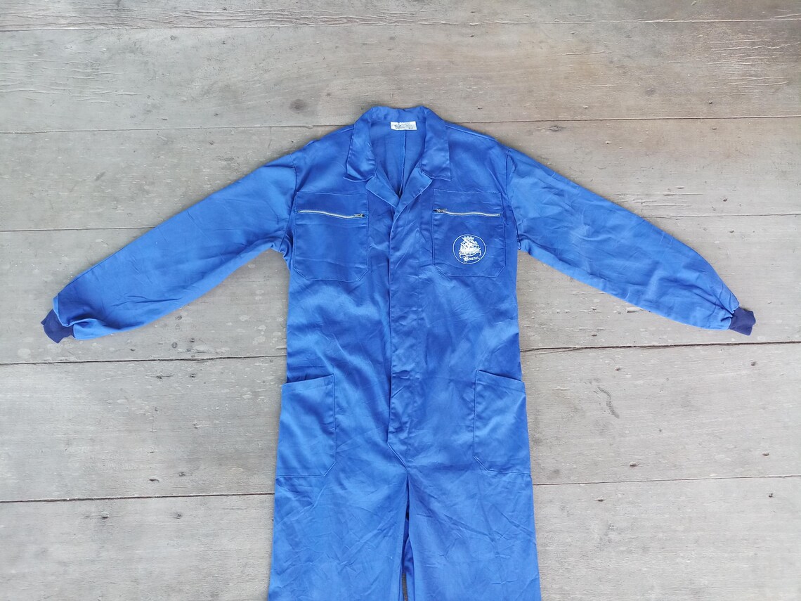 Vintage ITUZZI Worker Coveralls M: European Blue Cotton Jumpsuit - Etsy