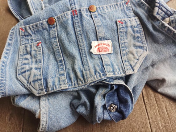 Vintage 70s Round House Denim Overalls - Faded Blue M… - Gem