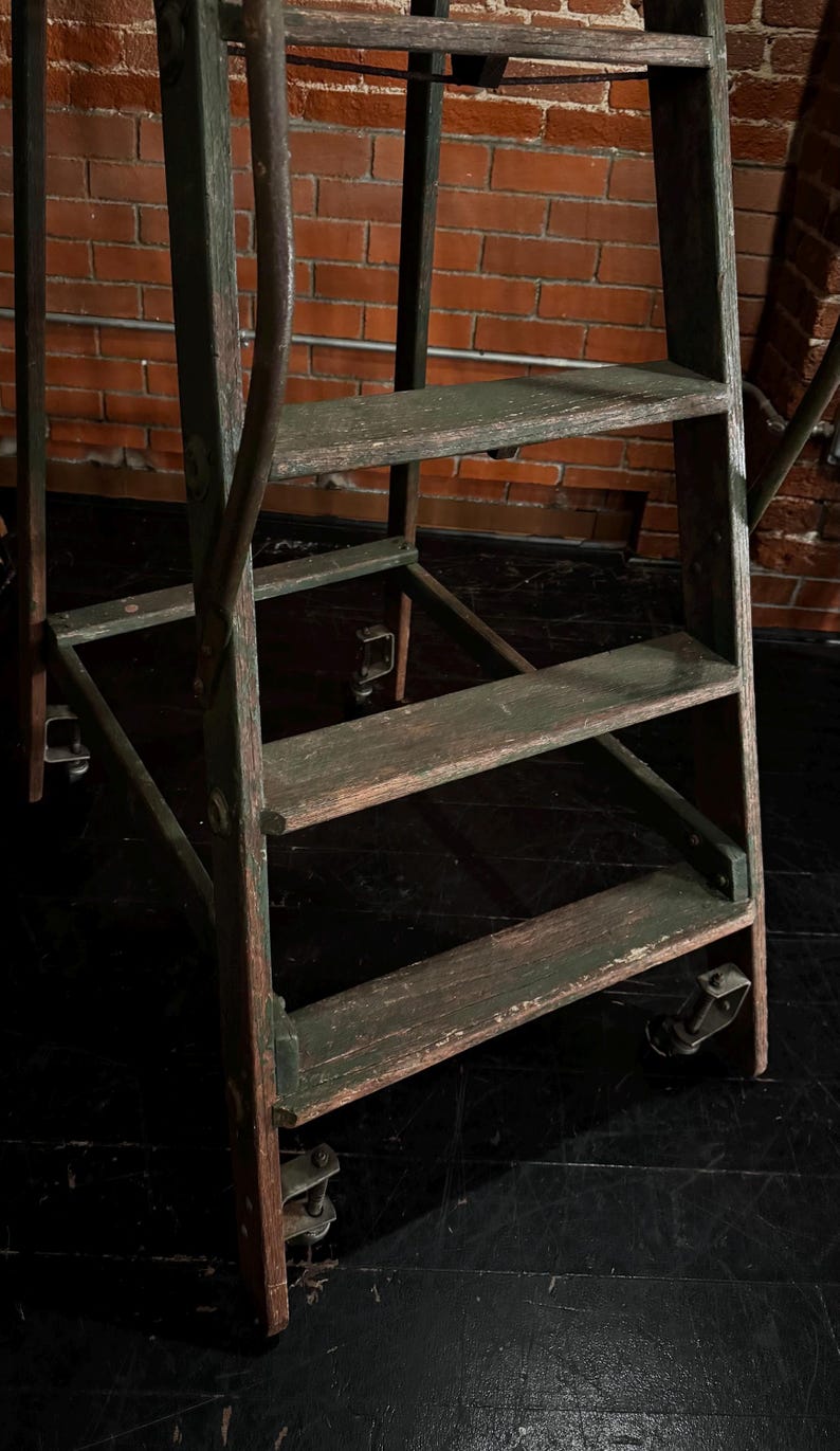 Vintage Library Step Ladder W/handrail LOS ANGELES LADDER Co. Rustic ...