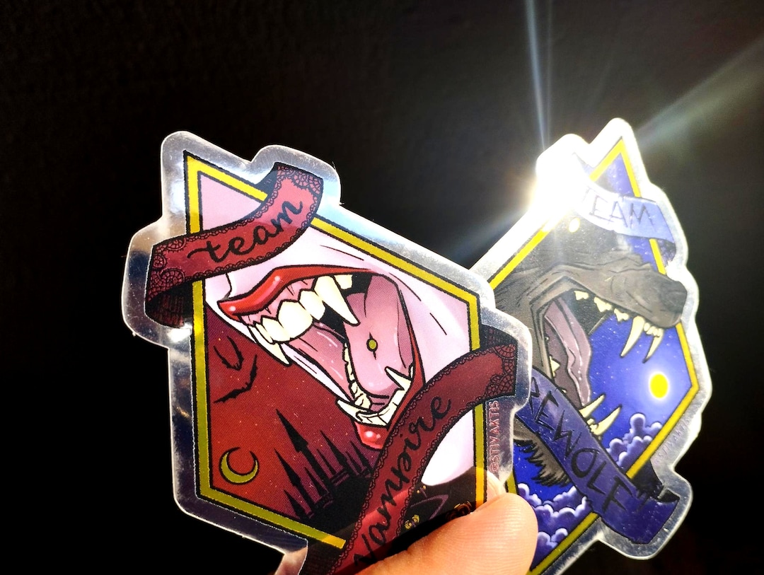 Team Vampire Vs Team Werewolf Weatherproof Mirror Stickers With Golden ...