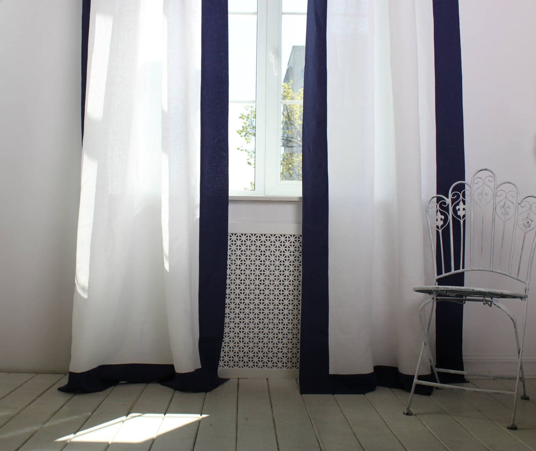 Frame Border Linen Curtain Panel Contrasting Border Lined With Blackout ...