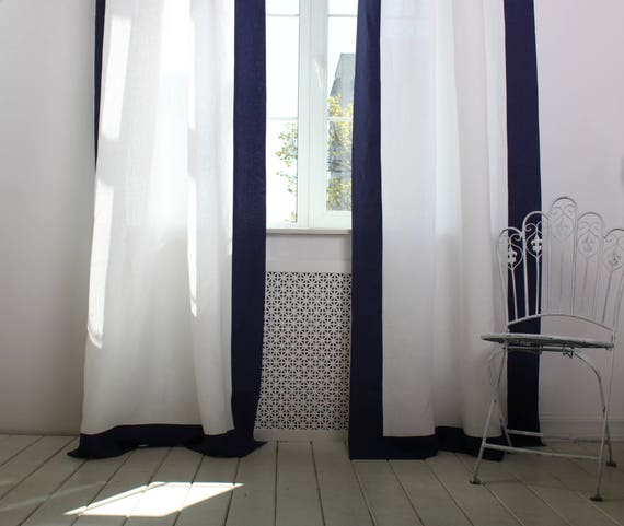 Navy Blue Curtains With White Border