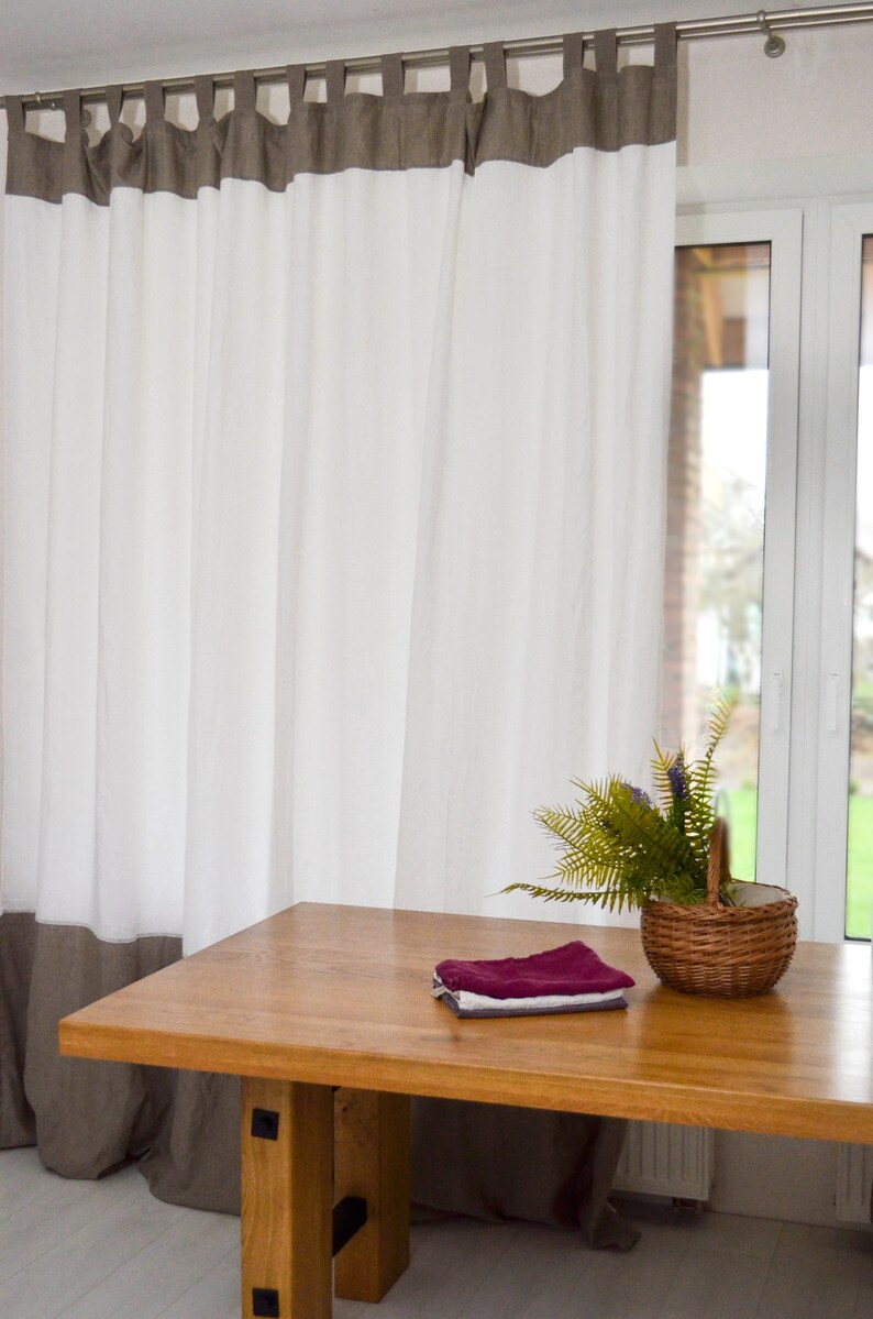 Color Block Linen Curtain With Cotton Lining Tab Top Panel - Etsy