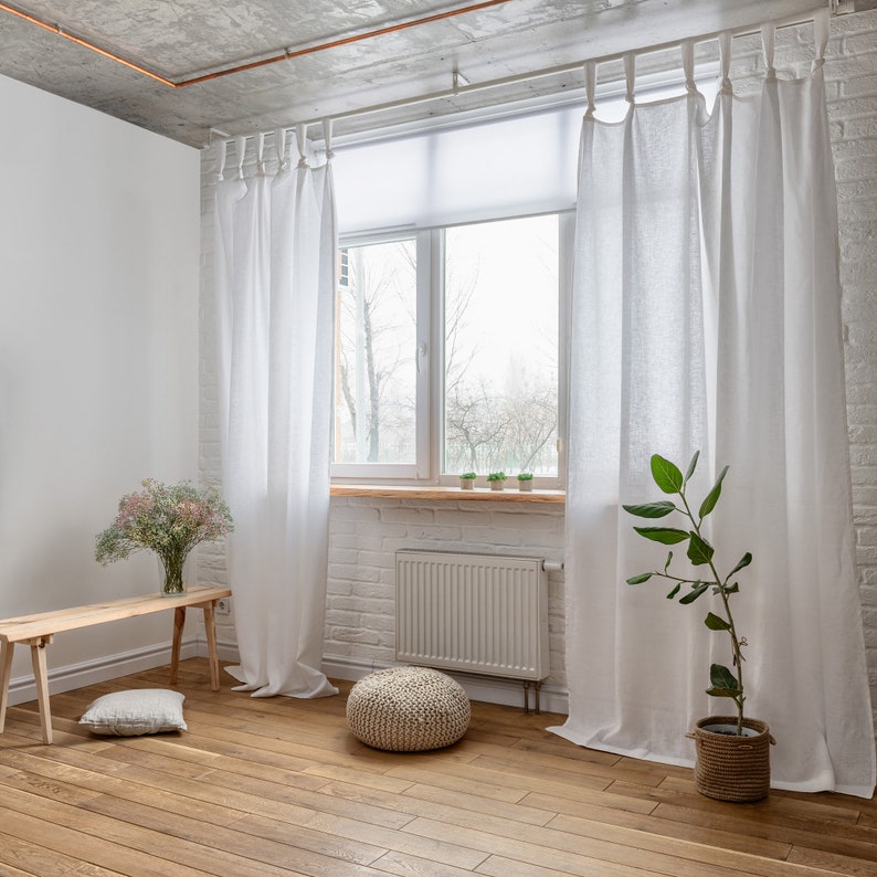 Rivau Solid Tab Curtain Panel Twist Linen Tab Top Panel | Etsy