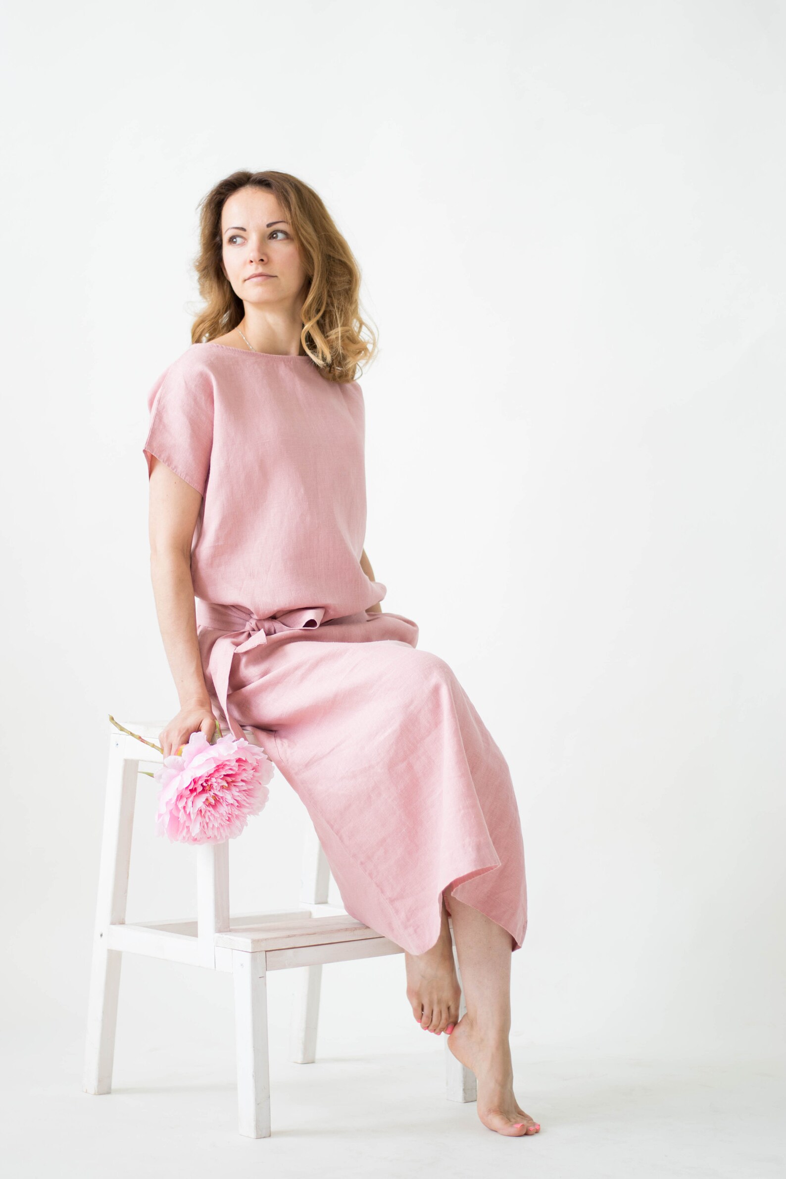 Dusty Rose Linen Dress Summer Women Dress Linen Long - Etsy