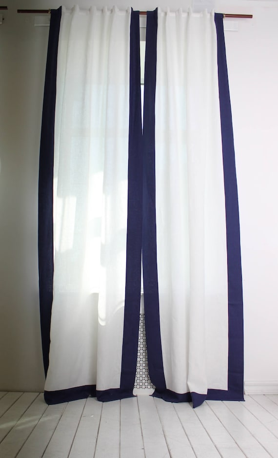 Navy Blue Curtains With White Border