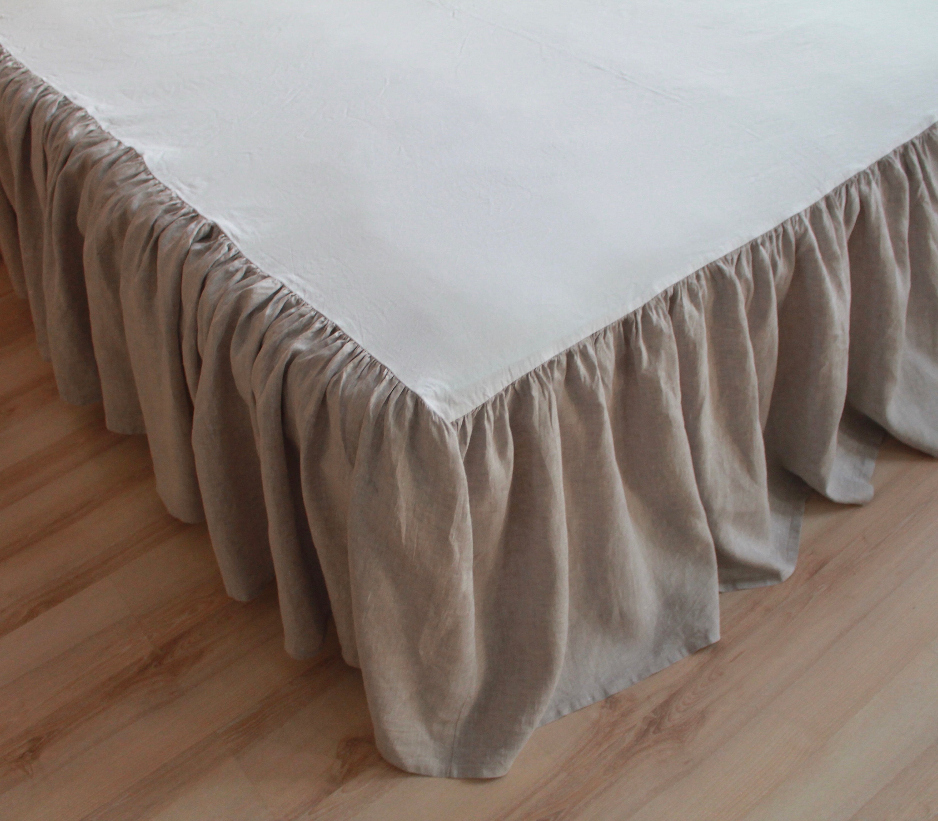 Linen Bed Skirt With Gathered Ruffles and Cotton Decking | Etsy