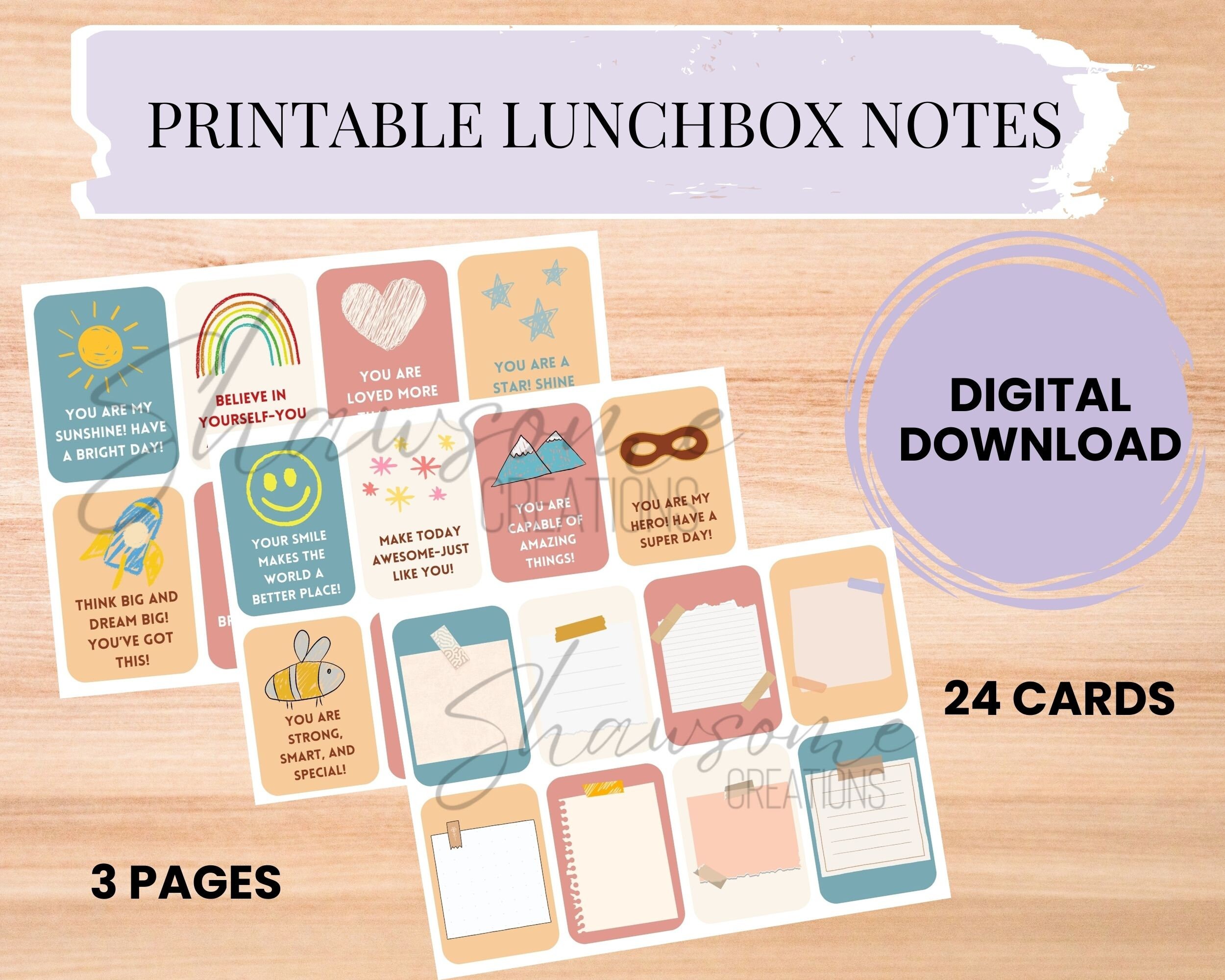 Printable Lunchbox Notes for Kids | 24 Cute & Inspirational Cards | 16 ...