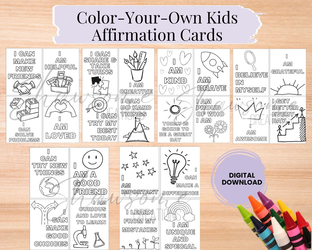 Printable Color-your-own Kids Affirmation Cards | Motivational ...
