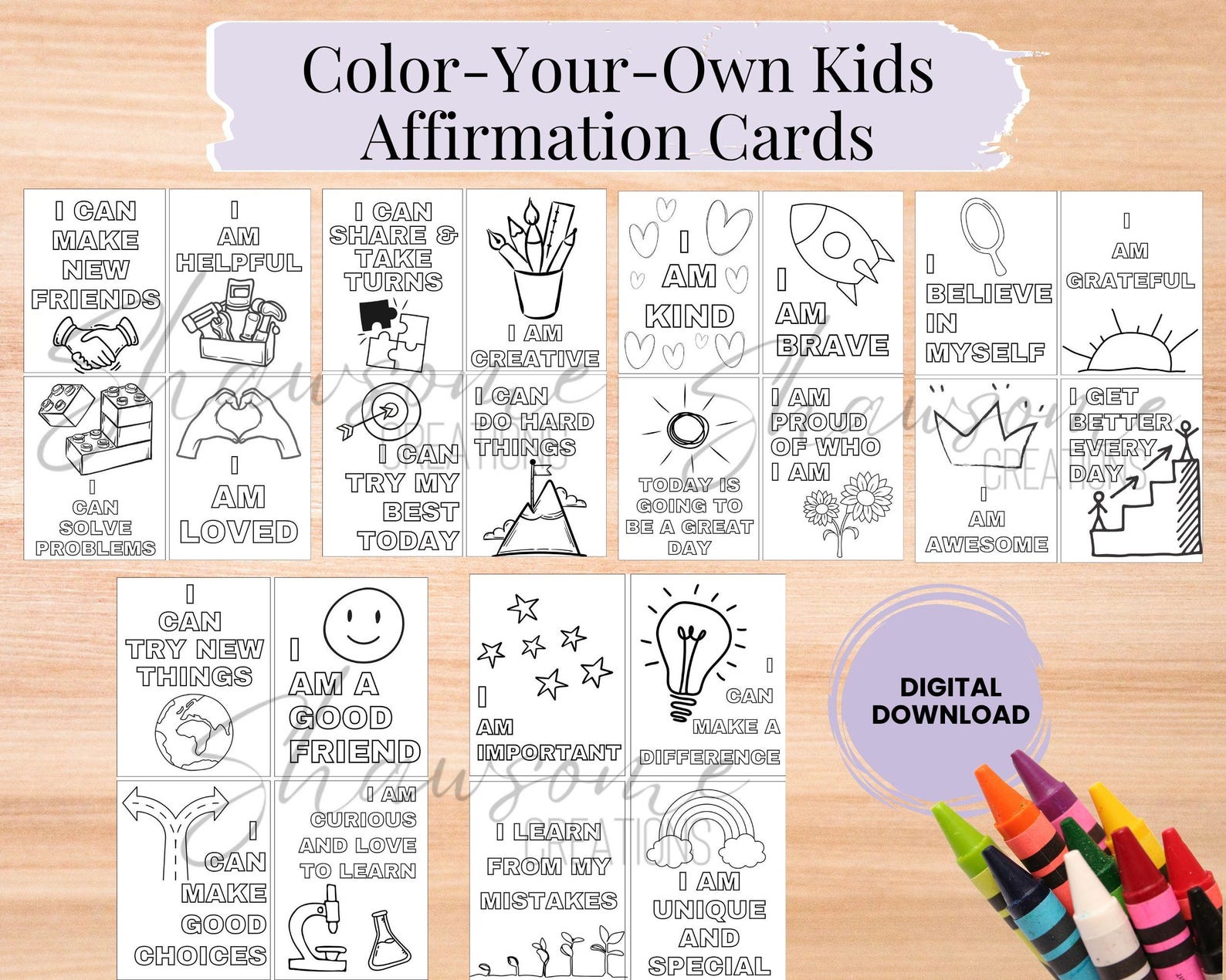 Printable Color-your-own Kids Affirmation Cards | Motivational ...