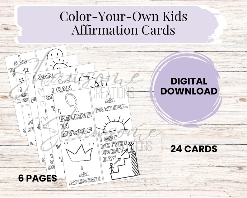 Printable Color-your-own Kids Affirmation Cards | Motivational ...