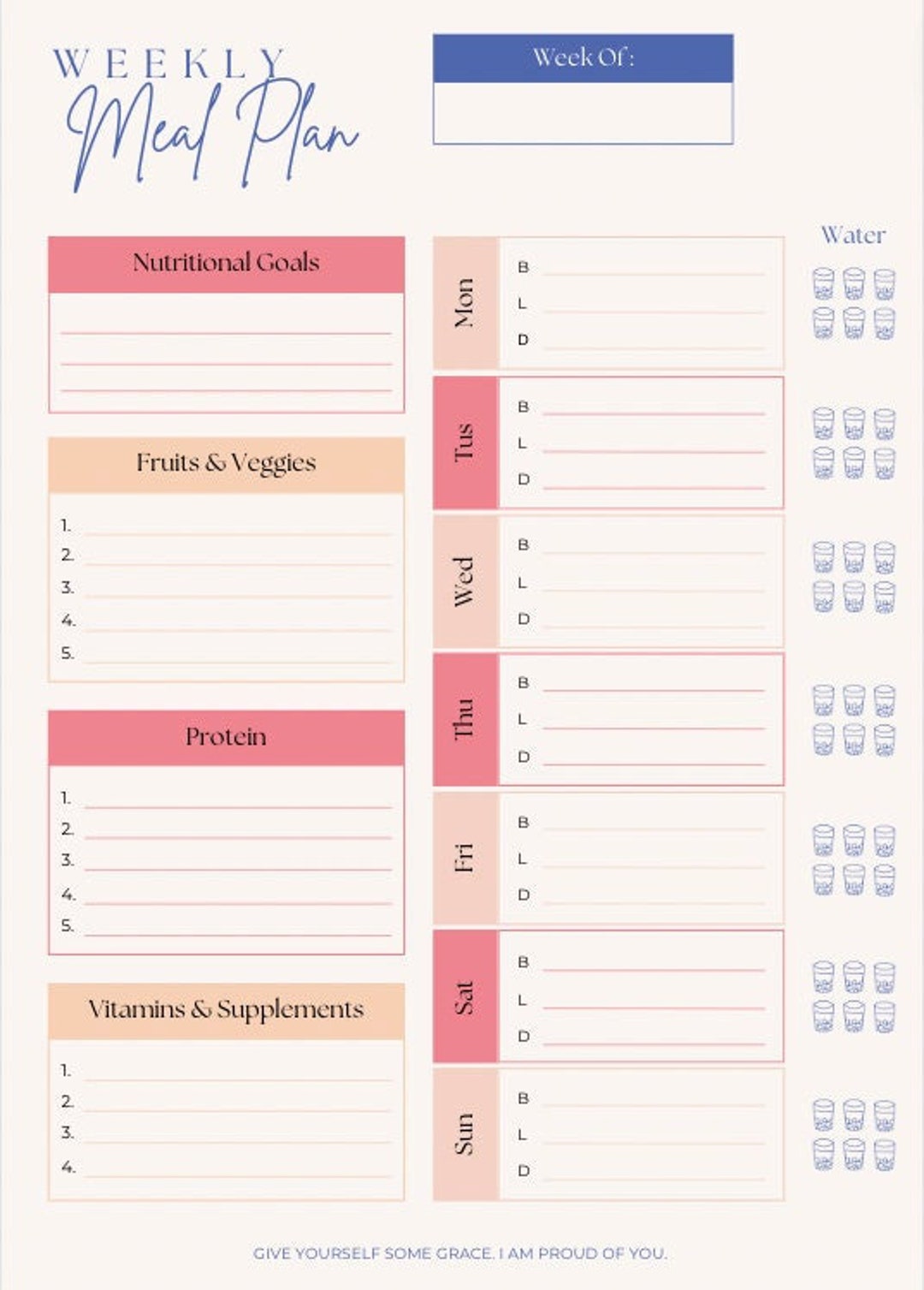 Weekly Meal Plan Template - Etsy