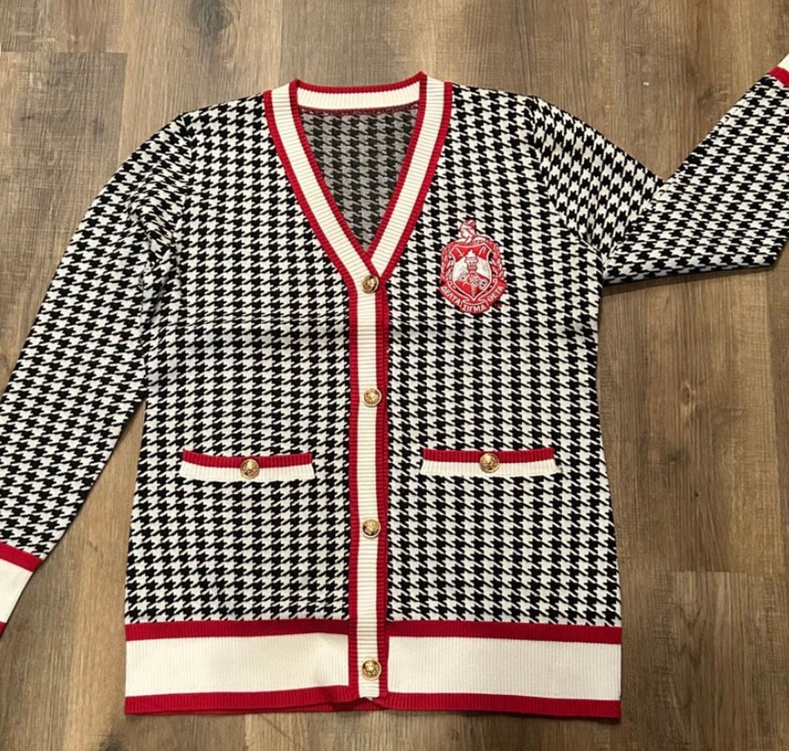 Delta Sigma Theta Cardigan, Houndstooth Cardigan, Long Sweater ...