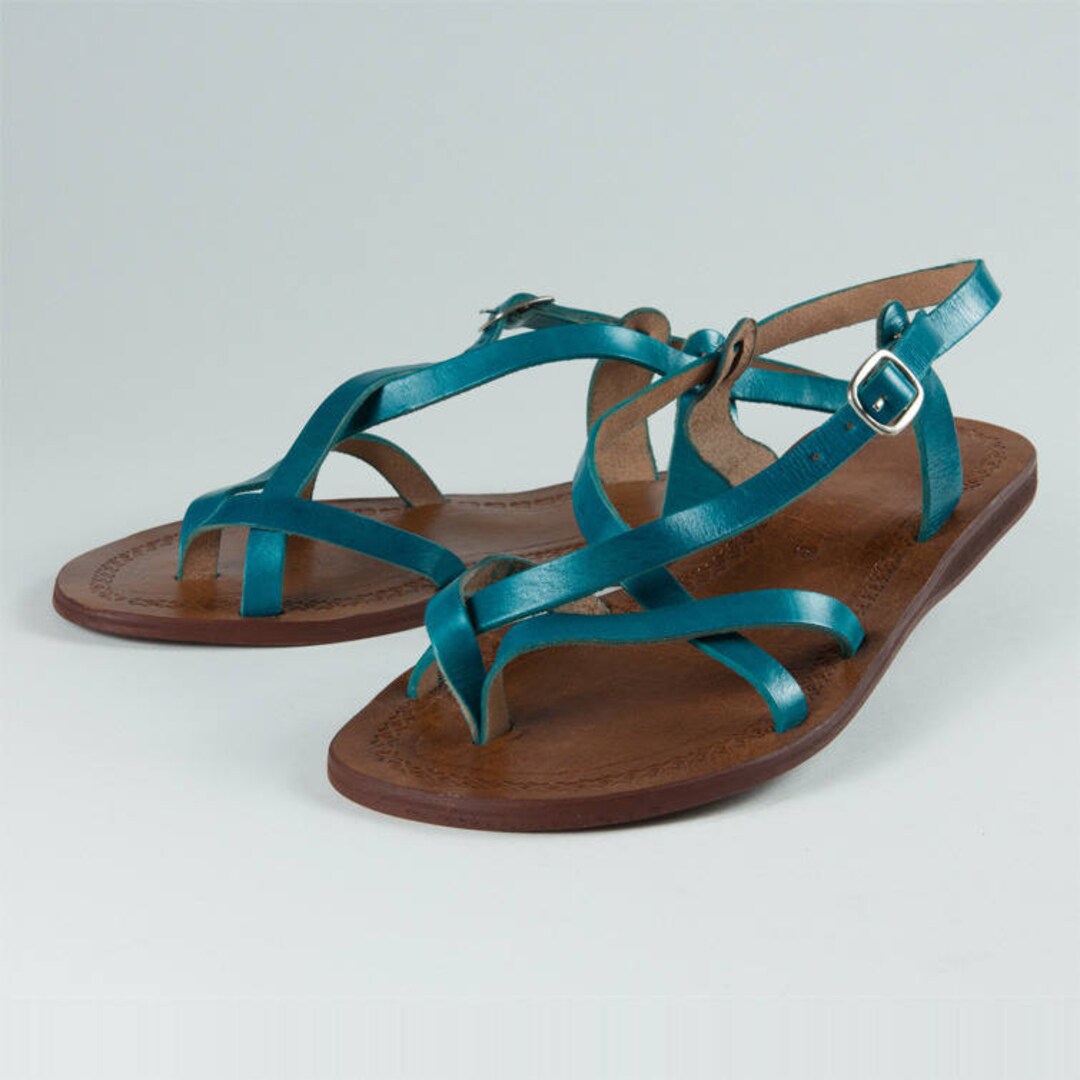Azure Blue Intertwined Sandals Women Genuine Calf Leather - Etsy UK