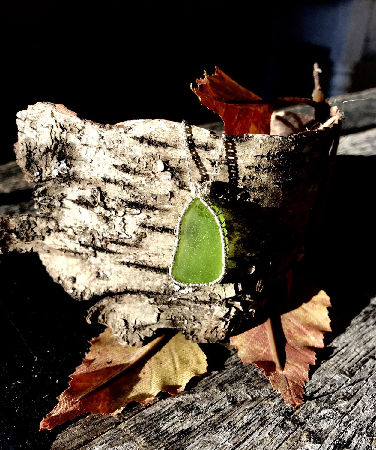 Sterling Silver Green River Glass Necklace
